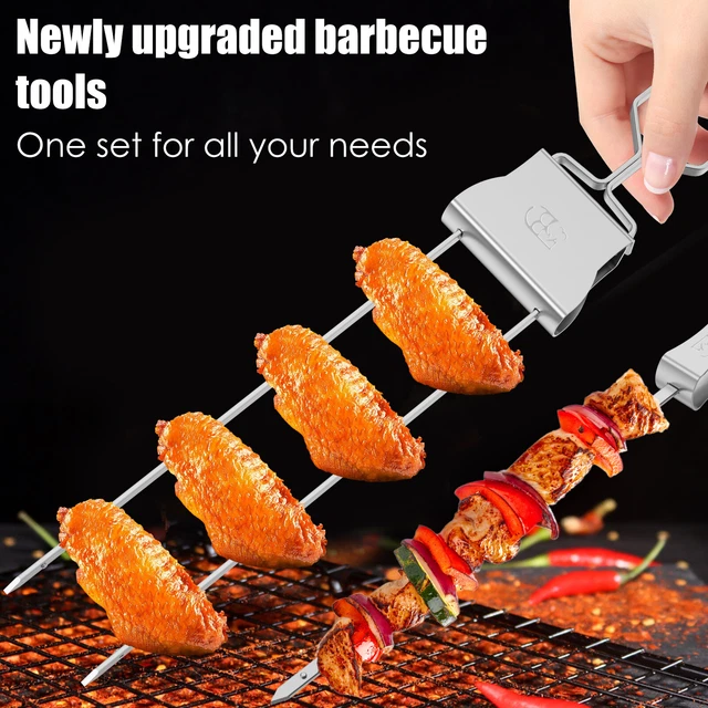 8PCS GRILLING SKEWERS Set with 3 Prong/ 2 Prong/ Single Prong BBQ Grill ...