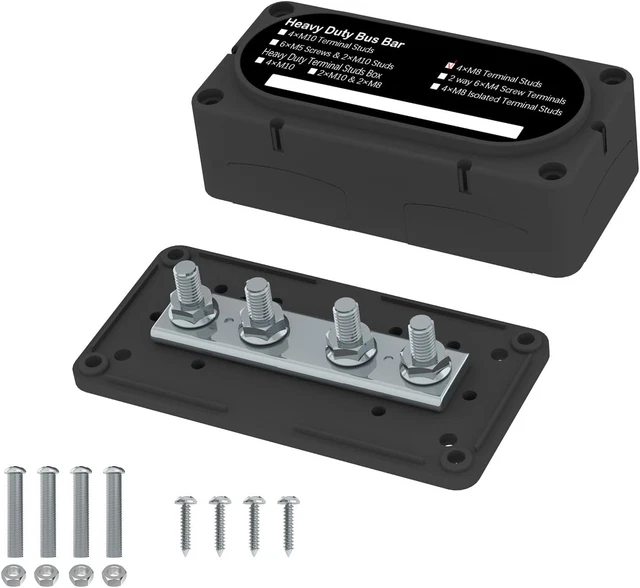 HEAVY DUTY BUS Bar 300A 12V Power Distribution Block with 5/16" (M8) 4 ...
