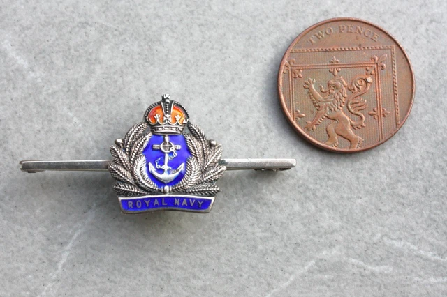 WW2 PERIOD SILVER and enamel Royal Navy pin bar sweetheart brooch £16. ...