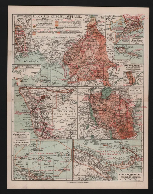 LANDKARTE MAP 1917: Koloniale Kriegsschauplätze. TOGO KAMERUN Afrika ...