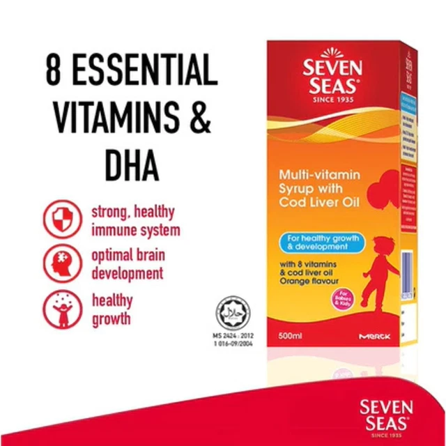 4X SEVEN SEAS Multivitamin Syrup 100ml Cod Liver Oil Orange Flavour For ...