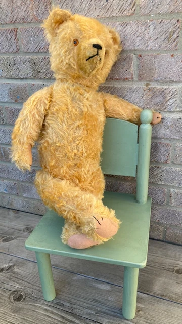 1950’S VINTAGE GOLDEN MOHAIR LARGE 24” JOINTED TEDDY BEAR GROWLER CHAD ...