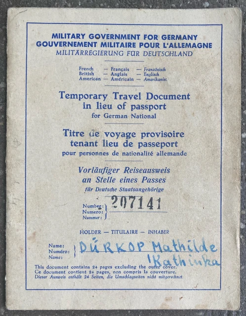VORLÄUFIGER REISEAUSWEIS DEUTSCHE 1949 Temporary Travel Document VISA ...