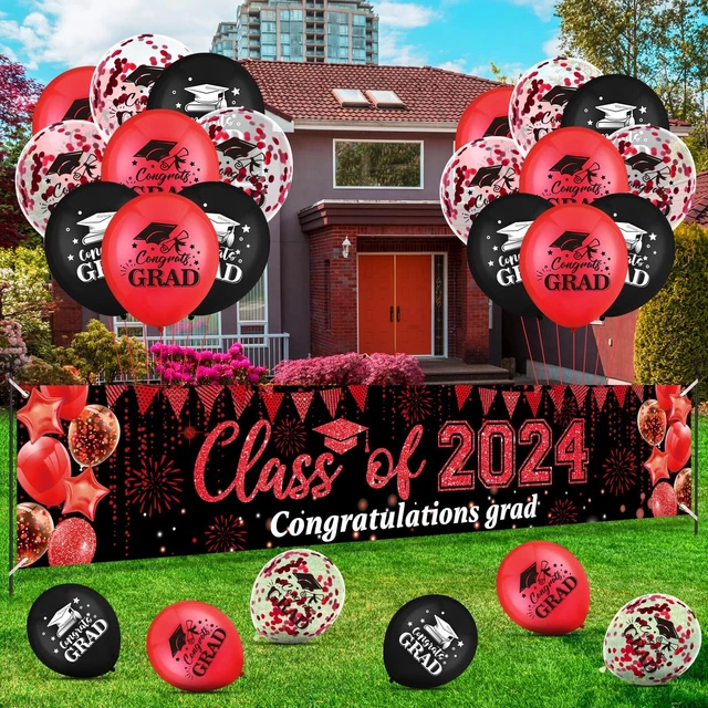 GRADUATION BANNER DECORATIONS, Red Black Class of 2024 Graduation ...