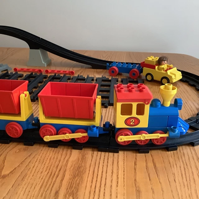 LEGO DUPLO TRAIN Set Track Engine Level Crossing Bridge People Vehicles ...