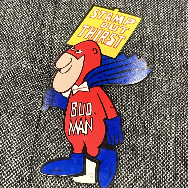 VTG BUD MAN Budweiser Sign Sticker Decal Cape 1970's NOS AUTHENTIC ...