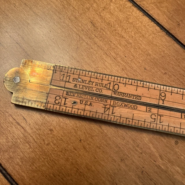 ANTIQUE STANLEY NO 62 Folding Rule Ruler Boxwood Brass 24" 4 fold $35. ...
