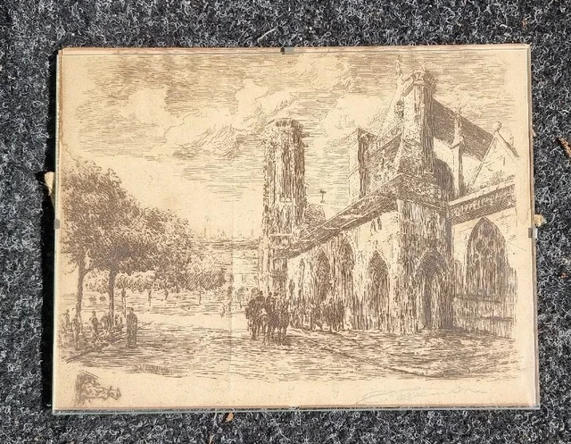GRAVURE ANCIENNE SIGNÉ. Paysage Architecture Tableau du 18éme Antique Engraving EUR 99,00 ...
