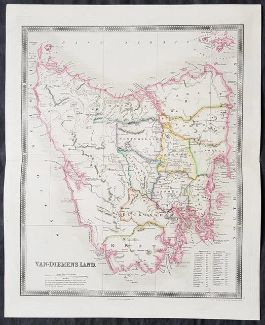 1835 HENRY TEESDALE Large Antique Map of Van Diemens Land, Tasmania ...