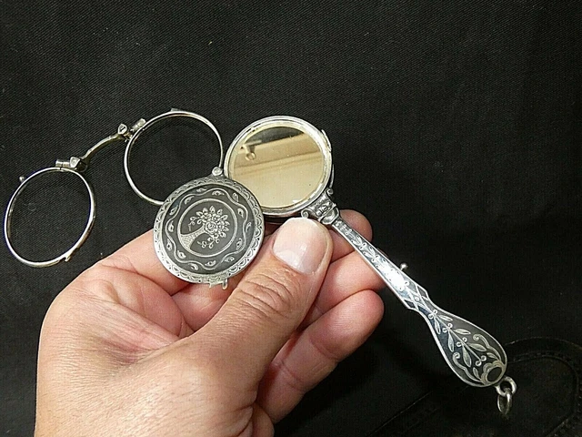 LORGNON XIX EN argent massif lunettes XIX en argent binocle face a main ...