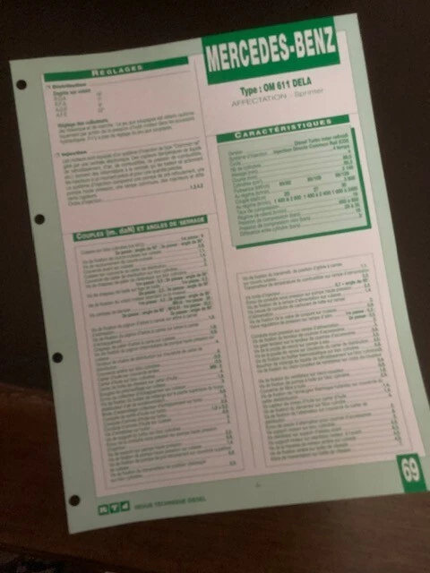 FICHE TECHNIQUE RTD Moteur MERCEDES OM 611 DELA monté sur SPRINTER EUR ...