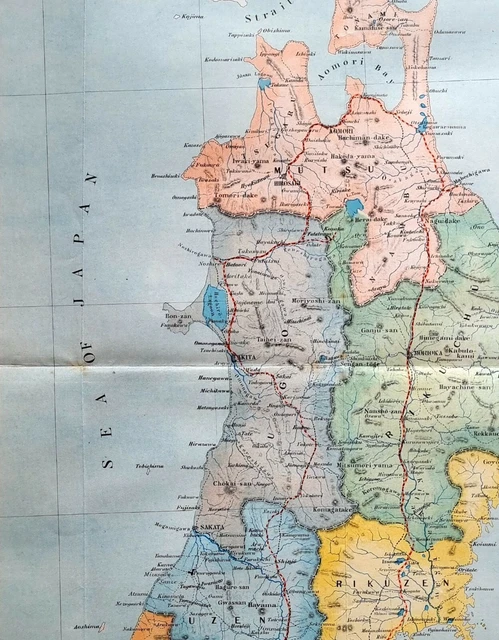 1913 JAPAN JAPANESE Tourist Map Northern Japan Mutsu Akita Sakata Uzen ...