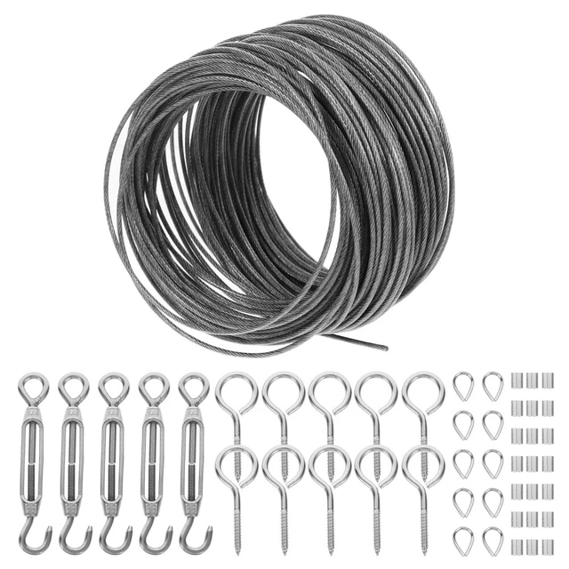 STAINLESS STEEL CLOTHESLINE Turnbuckle Wire Rope Tension Swivel Hook ...