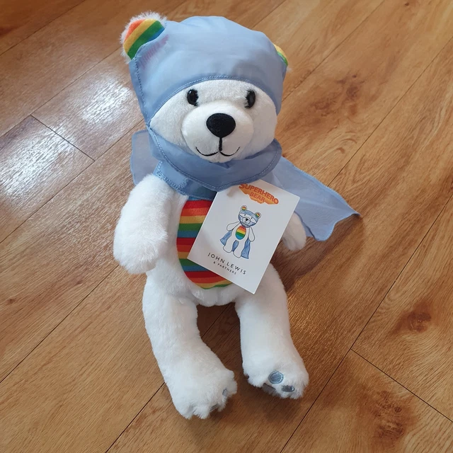 JOHN LEWIS SUPERHERO Teddy Bear White Rainbow Cape Soft Toy Plush NHS £ ...