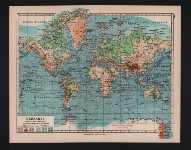 LANDKARTE MAP 1928: Erdkarte. Weltkarte in Mercators Projektion EUR 19,99 - PicClick DE