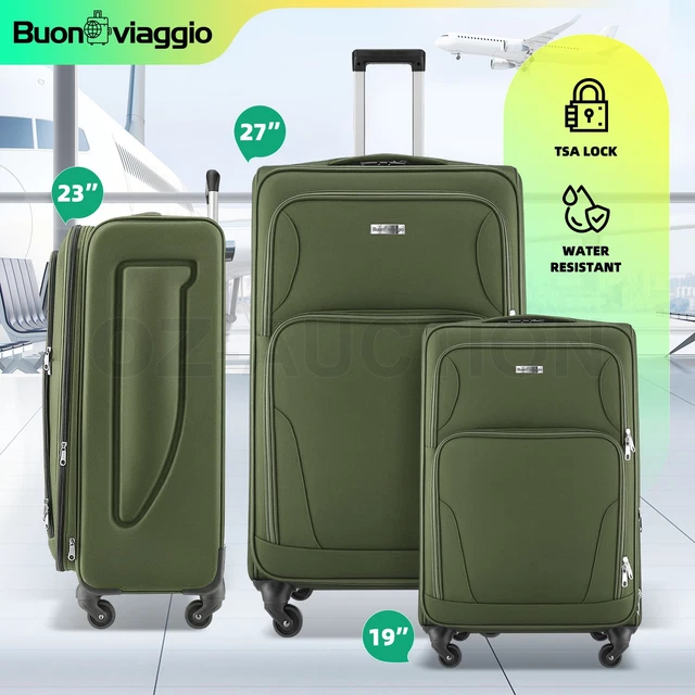 3 PIECE LUGGAGE Suitcase Set Soft Carry On Spinner Travel Cases TSA ...