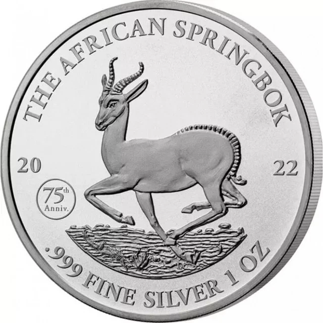 GABON THE AFRICAN SPRINGBOK 2022 1 oz Fine Silver Oz 75th ANNIVERSARY £ ...