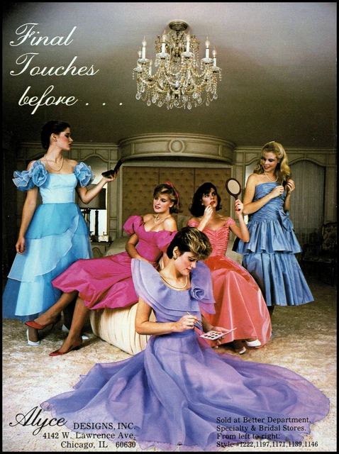 1985 FIVE TEEN Girls model Alyce Designs Prom Dresses retro photo print ...