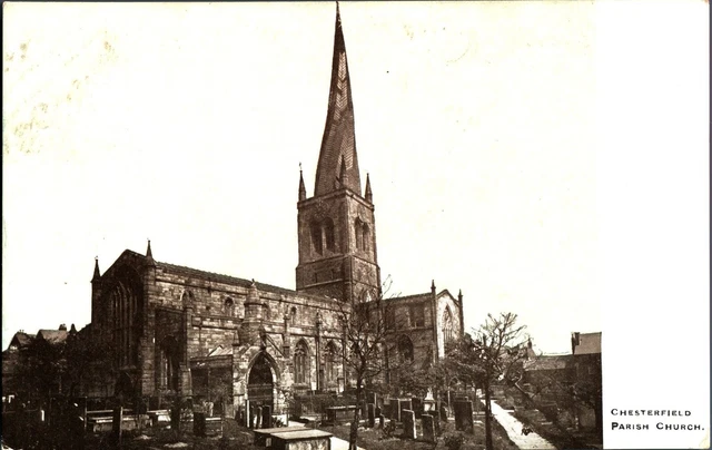 CHESTERFIELD PARISH CHURCH postcard antique religious God grave yard ...