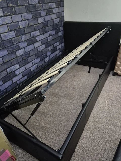 #2 SINGLE OTTOMAN Side Lift Bed VGC Black Leather. Mattress available £ ...