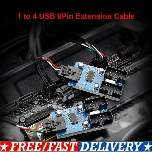 MOTHERBOARD USB 9 Pin Header Splitter Cable Desktop USB2.0 HUB ...