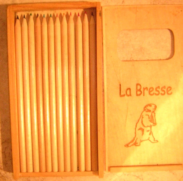 BOITE CRAYON COULEUR ancienne scolaire bois la bresse boite castor EUR ...