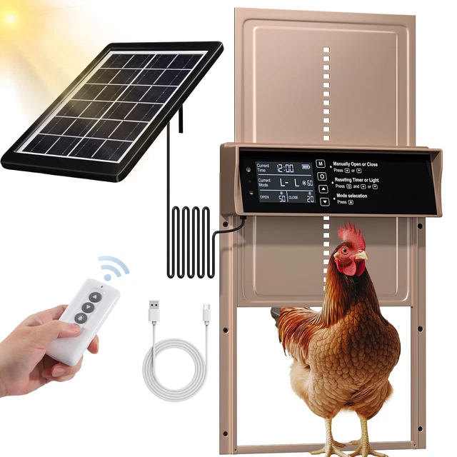 SOLAR-POWERED AUTOMATIC CHICKEN Coop Door with Timer, Light Sensor, and ...