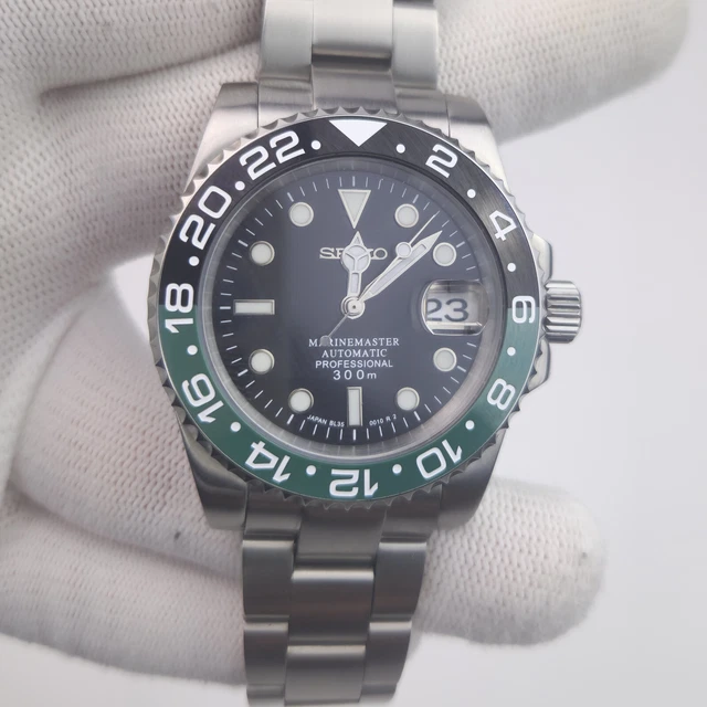 CUSTOM WATCH NH35 Automatic Movement Mod Stainless Steel Green Black 40 ...