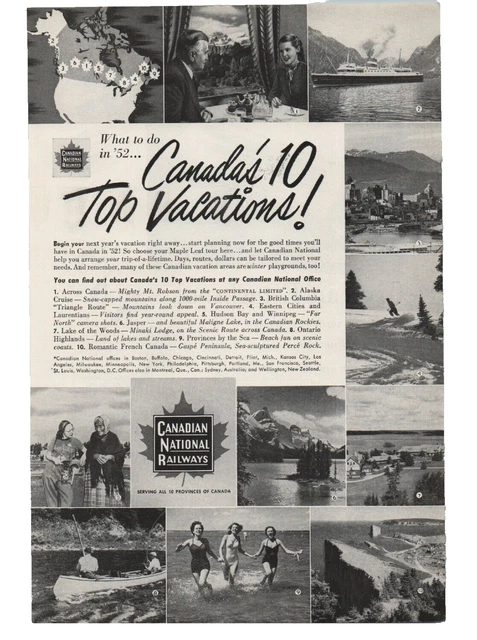 VINTAGE CANADIAN NATIONAL Railways 1951 Print Ad Serving all 10 ...