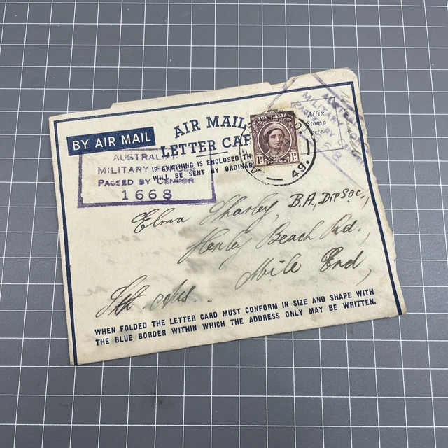 ORIGINAL LETTER WAR AIF ANZAC WW2 1949 Military Passed Air Mail Journal ...
