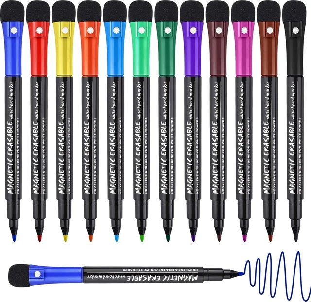 VERSATILE MAGNETIC DRY Erase Markers - 12 Fine Tip Colors for Creative ...