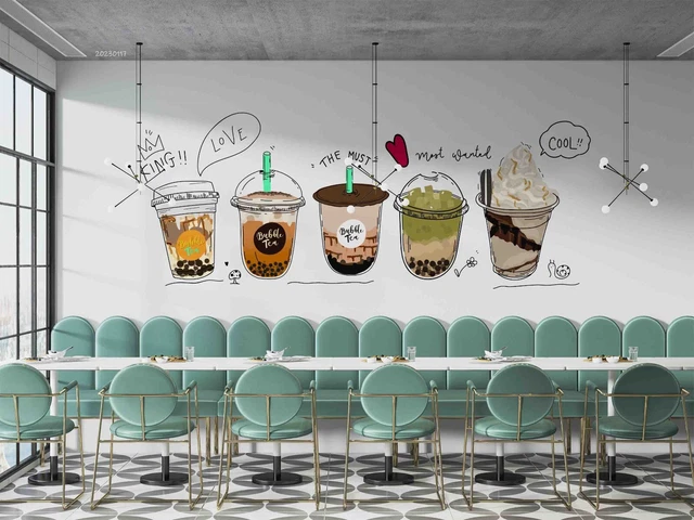3D BUBBLE TEA Shop Background Wallpaper Wall Murals Removable Wallpaper ...