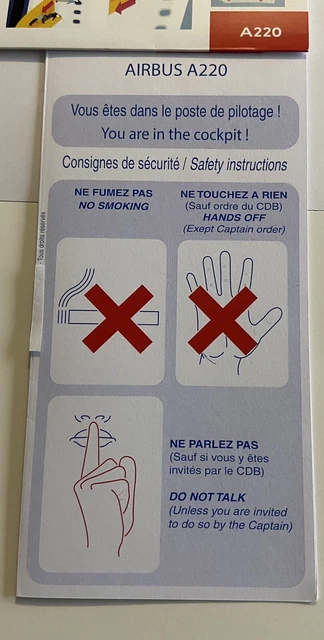 SAFETY CARD COCKPIT AIRBUS A220 EUR 12,00 - PicClick FR
