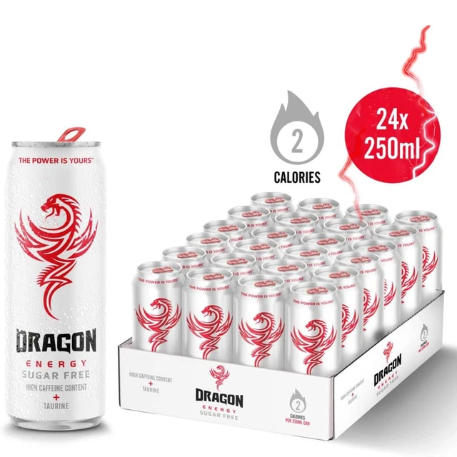 24 X DRAGON Energy Sugar Free Energy Drink, Gives a Refreshing Boost Case 250ml £50.00 - PicClick UK