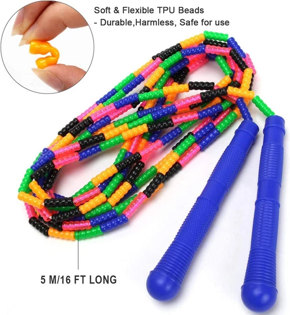 16 FT LONG Jump Rope 2 PACK Double Dutch Jump Rope Soft Beaded Skipping ...