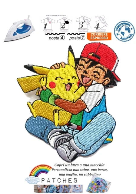 PATCH PIKACHU ASH Ketchum Pokémon toppa termoadesiva iron on manga ...