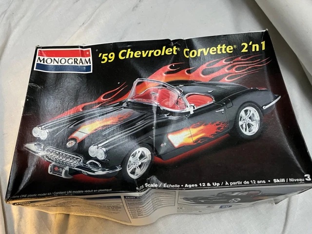 MONOGRAM 1959 CHEVROLET corvette 2 in 1 unbuilt plastic kit, box opened ...