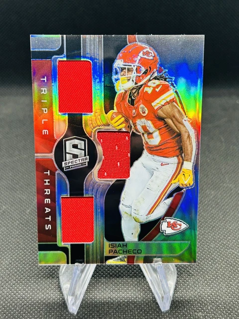ISIAH PACHECO 2023 Panini Spectra triple menace patch argent 49/99 ! SP ...