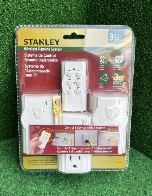 STANLEY 3-PACK INDOOR Remote System #56316 ~ Control 3 Devices up to 80 ...