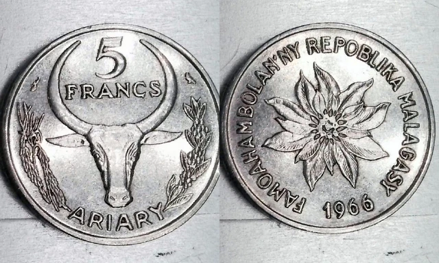 MONNAIE, MADAGASCAR, 5 Francs, Ariary, 1966 TTB, Stainless Steel af160 ...