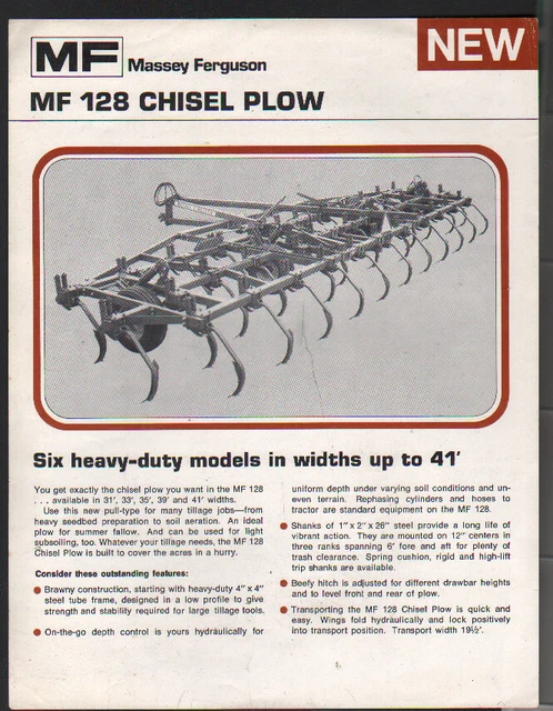 MASSEY FERGUSON &MF 128" Chisel Plow Brochure Leaflet £4.00 - PicClick UK