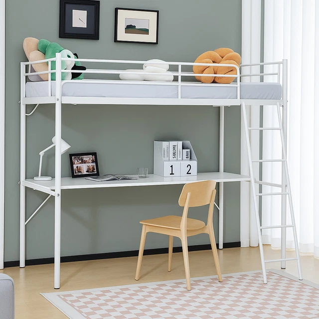 KIDS BUNK BEDS High Sleeper with Ladder Children Metal Bed Frame With ...