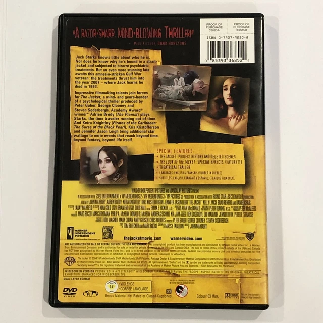 THE JACKET DVD Adrien Brody Keira Knightley Widescreen Special Features ...