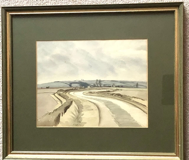 ANTIQUE WATERCOLOR PAINTING 1921 Signed EDWARD VULLIAMY 1876-1962 Rural ...
