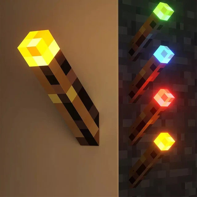 MINECRAFT GAME TORCH Lamp Four colors Decors USB Rechargeable Kids Gift ...