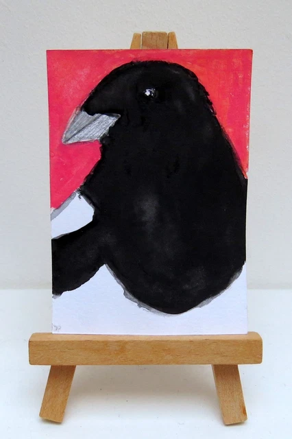 ACEO GOOD MORNING Mr Magpie Original Miniature Watercolour Bird ...