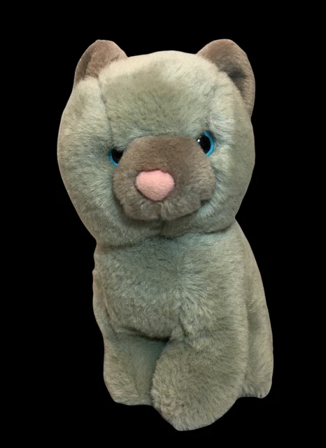 VINTAGE ETONE GRAY Cat Plush 1985 Stuffed Kitty Animal Toy Blue Eyes 8 ...