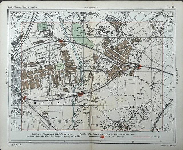 1900 SOUTH WIMBLEDON Merton Tooting Antique London Street Plan by ...