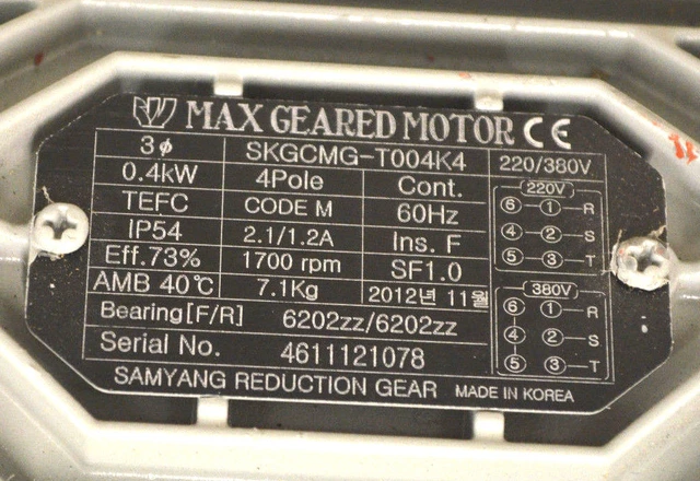 MVX GEARED MOTOR SKGCMG-T004K4 0,4kW 60Hz 4p 1700-1/30 SYG SAMYANG MG ...