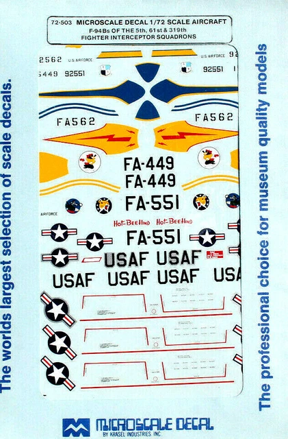 1/72 MICROSCALE USAF F-94B Starfire Decals $5.40 - PicClick AU